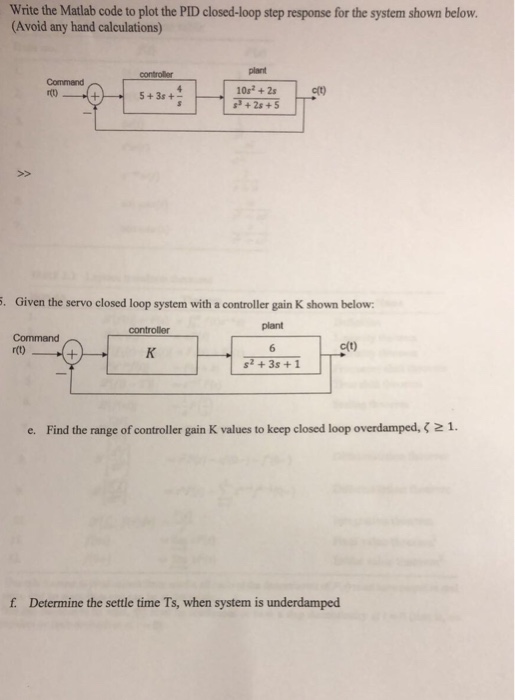 Solved Write the Matlab code to plot the PID closed-loop | Chegg.com