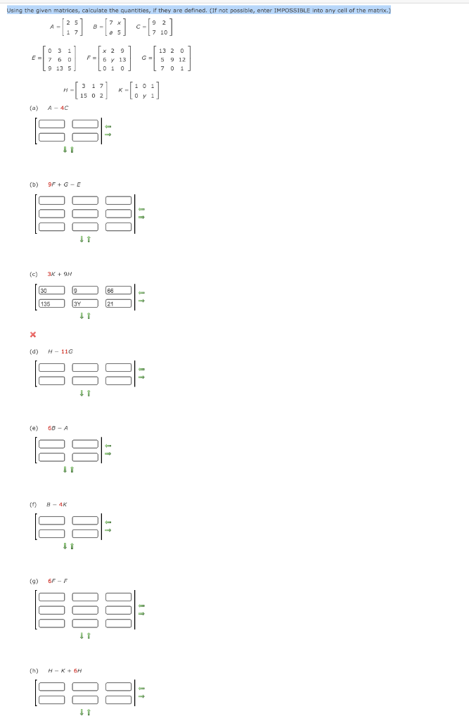 Solved Using the given matrices, calculate the quantities, | Chegg.com