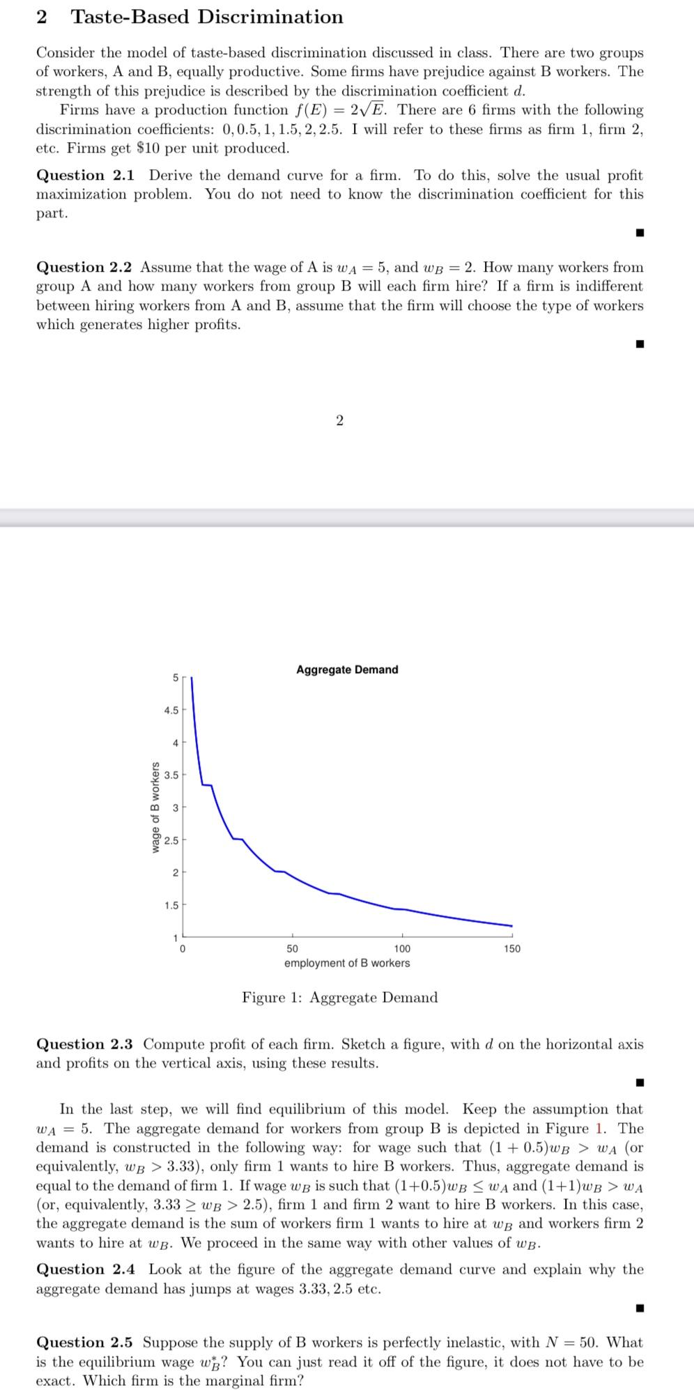 2 Taste-Based Discrimination Consider the model of | Chegg.com