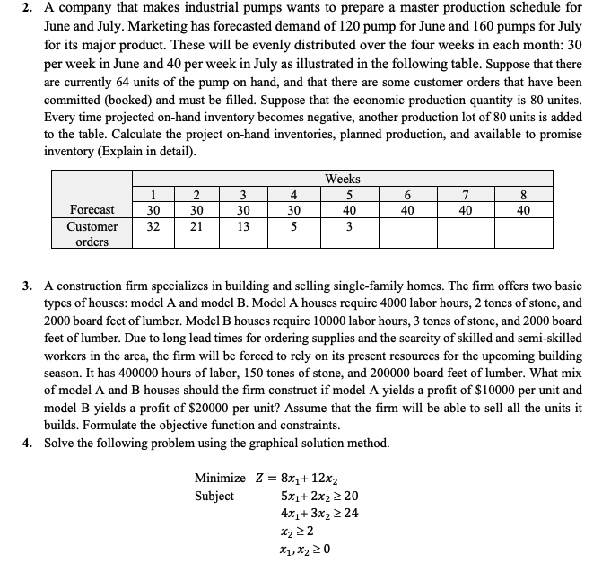 Solved 2. A company that makes industrial pumps wants to | Chegg.com