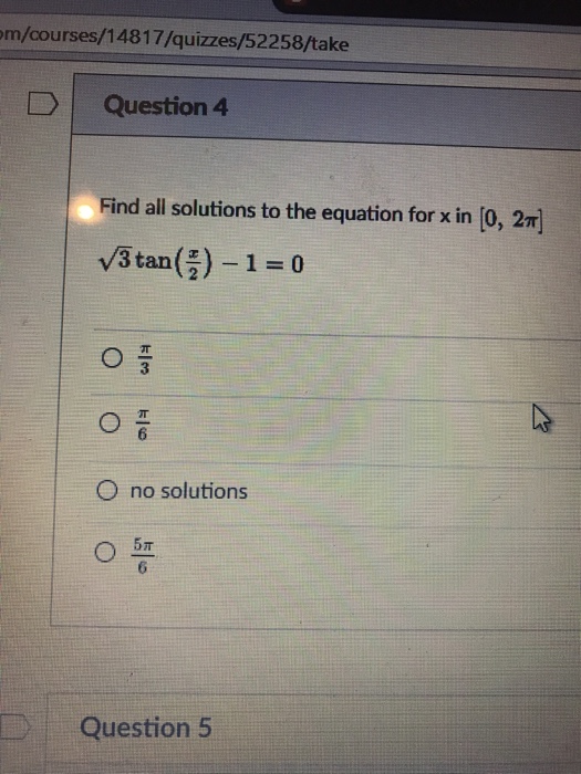 Solved Find All Solutions To The Equation For X In [0 2 Pi]