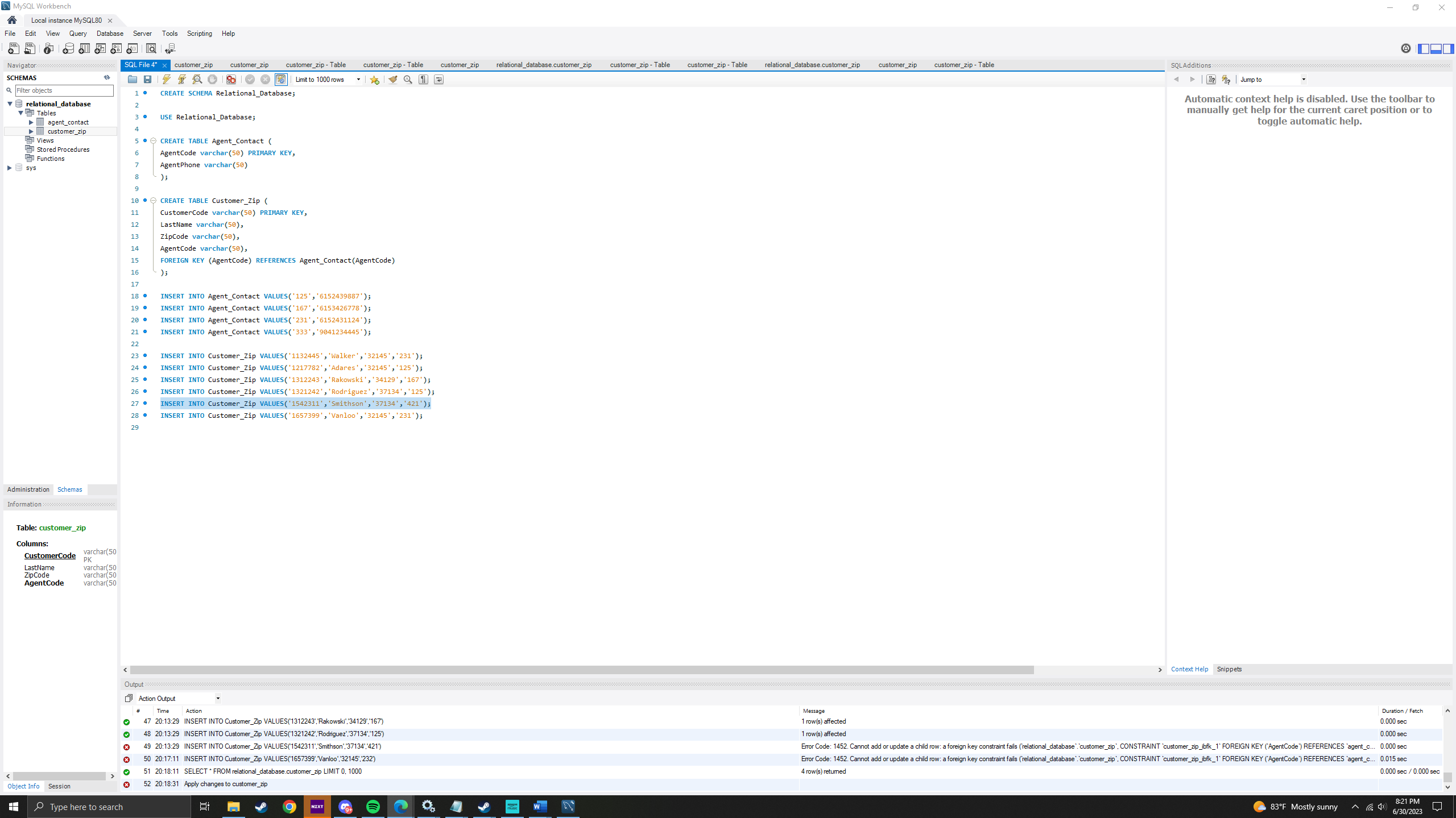 Solved How can I prevent the 1452 error when trying the | Chegg.com