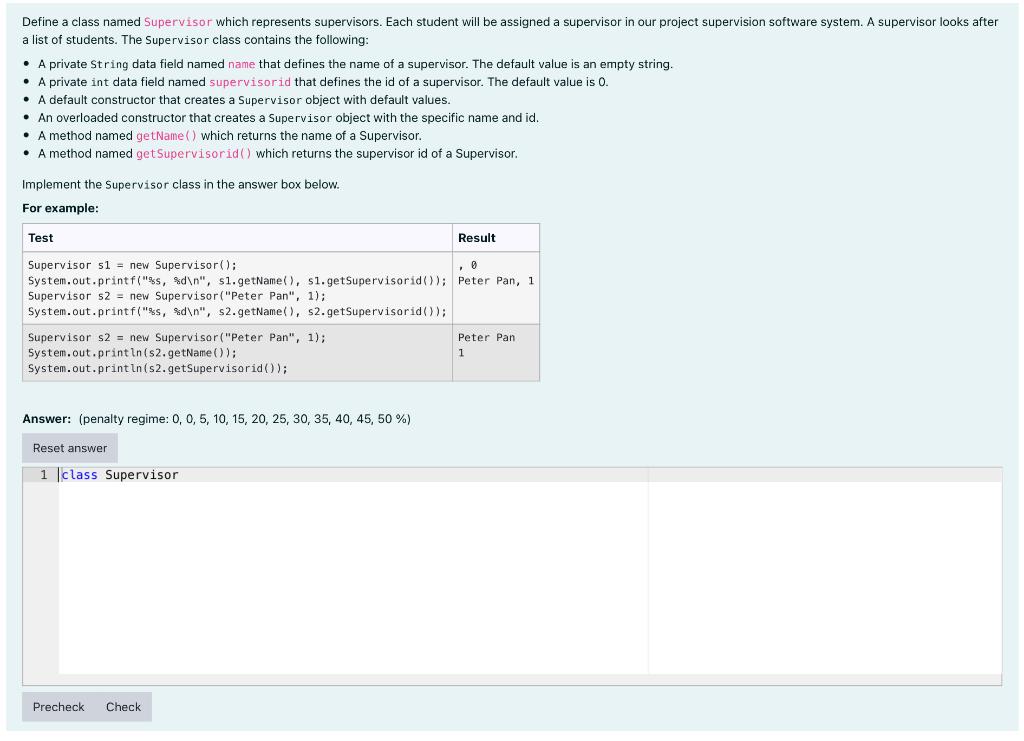 Solved a list of students. The Supervisor class contains the | Chegg.com