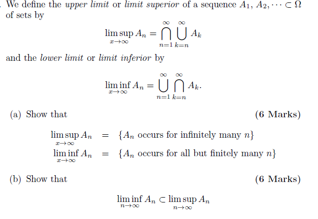 Solved We define the upper limit or limit superior of a | Chegg.com