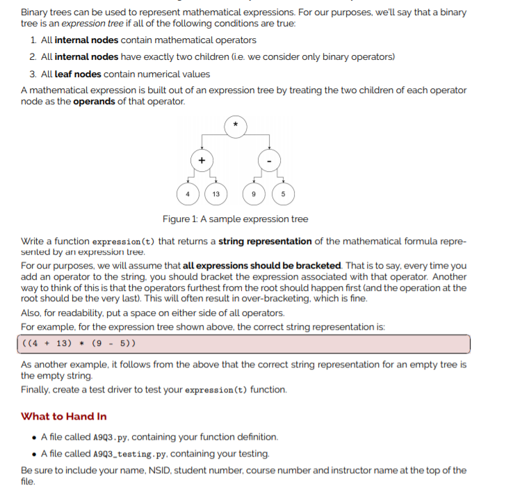 Binary trees can be used to represent mathematical | Chegg.com