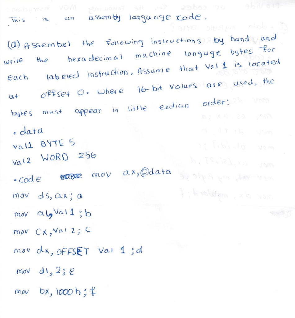 Assemble the following instructions by hand and write | Chegg.com