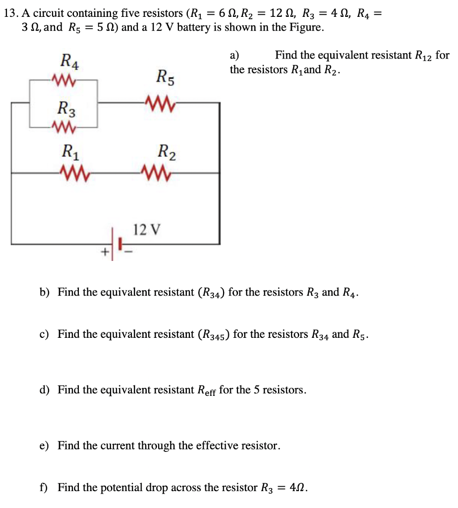 Solved A circuit containing five resistors (𝑅1 =6 Ω,𝑅2 =12 | Chegg.com