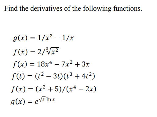 Solved Find the derivatives of the following functions. | Chegg.com