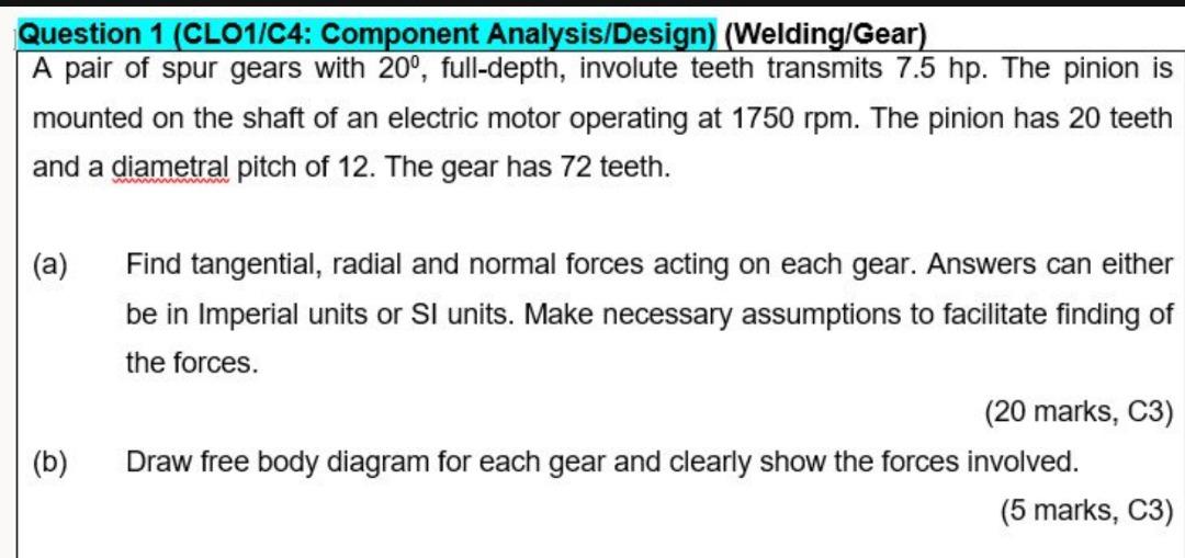 Solved Question 1 (CLO1/C4: Component Analysis/Design) | Chegg.com