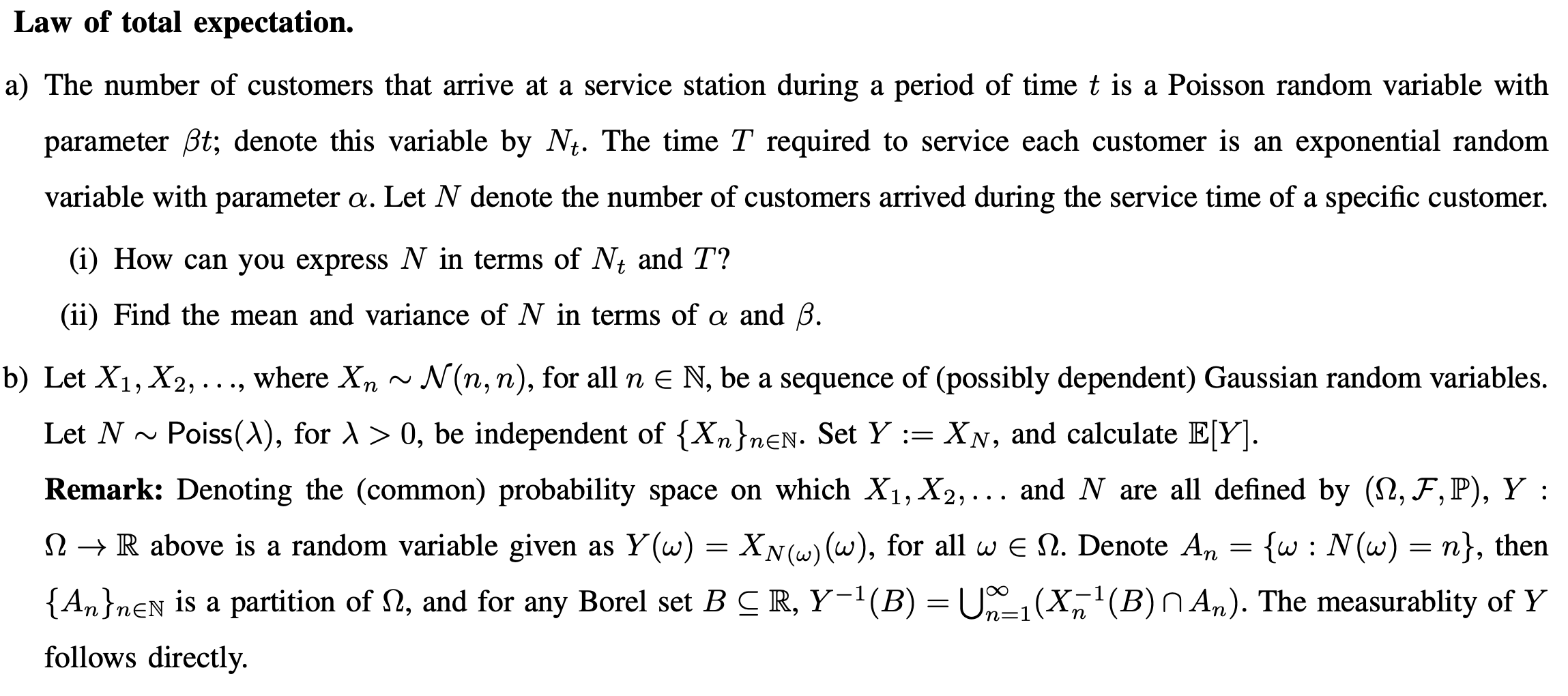 Solved Law of total expectation. a) The number of customers | Chegg.com