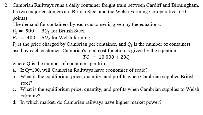 Cambrian Railways runs a daily container freight | Chegg.com