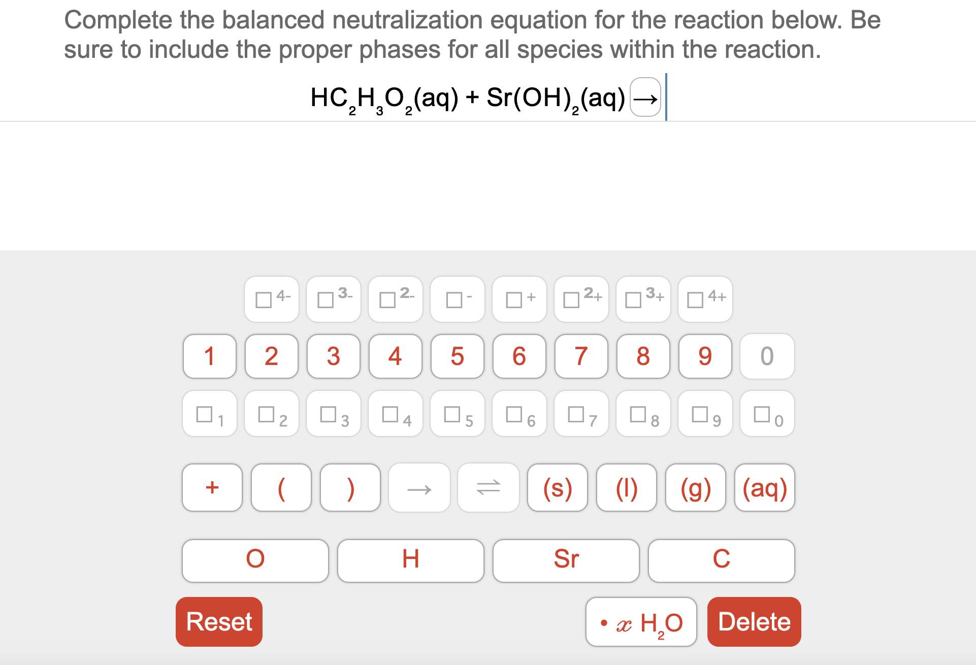 Solved Complete the balanced neutralization equation for the | Chegg.com