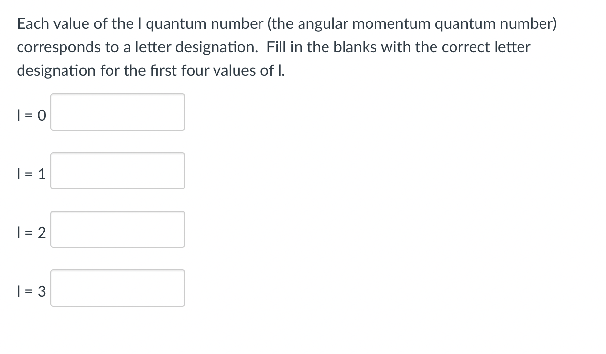 Solved Each value of the I quantum number (the angular | Chegg.com