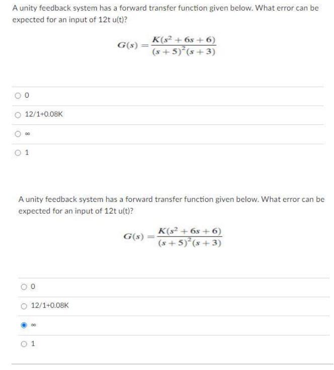 Solved A unity feedback system has a forward transfer | Chegg.com