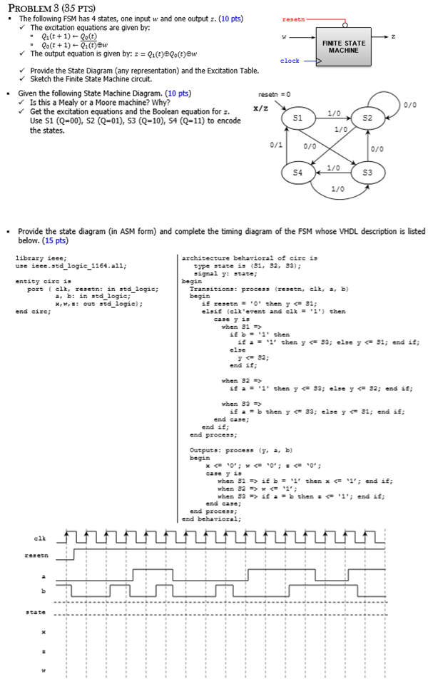 Solved Problem3 85 Pts The Following Fsm Has 4 States One 