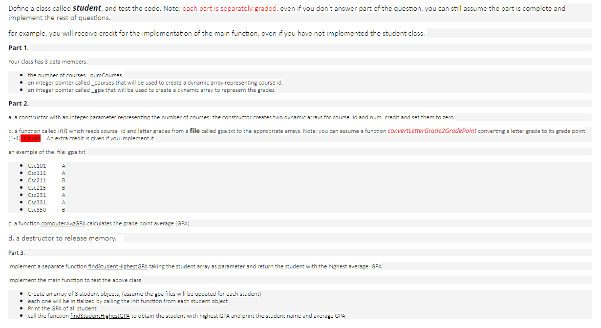 Solved Define a class called student and test the code. | Chegg.com