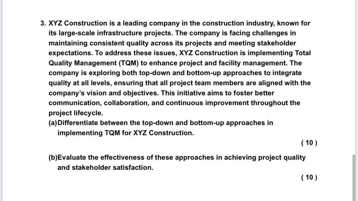 Solved XYZ Construction is a leading company in the | Chegg.com