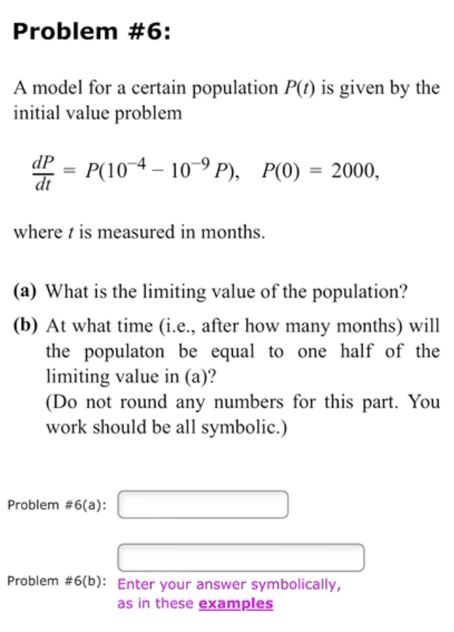 Solved A model for a certain population P(t) is given by the | Chegg.com