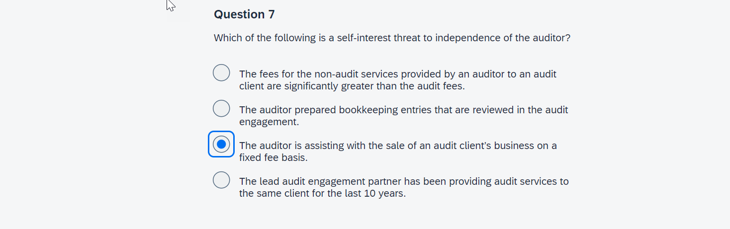 Solved Which of the following is a self-interest threat to | Chegg.com