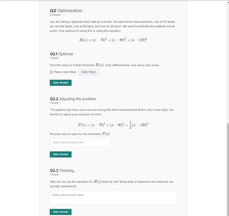 Solved Q2 Optimization 3 Points You are taking a patients | Chegg.com