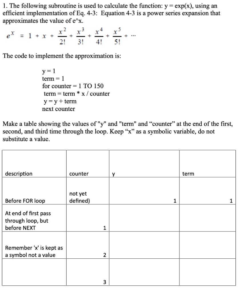 Solved 1 The Following Subroutine Is Used To Calculate The 