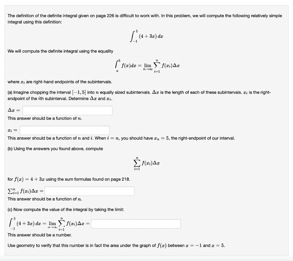 Solved The definition of the definite integral given on page | Chegg.com