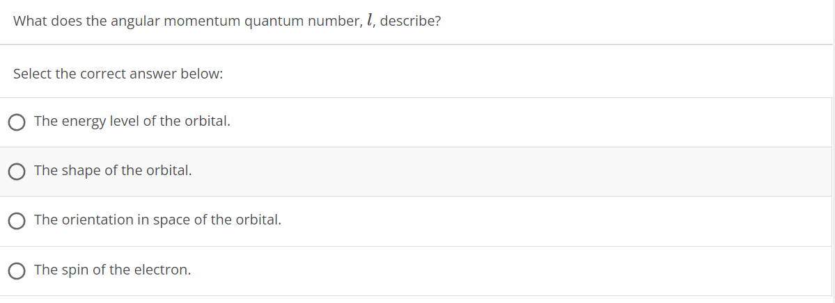 Solved What does the angular momentum quantum number, I, | Chegg.com