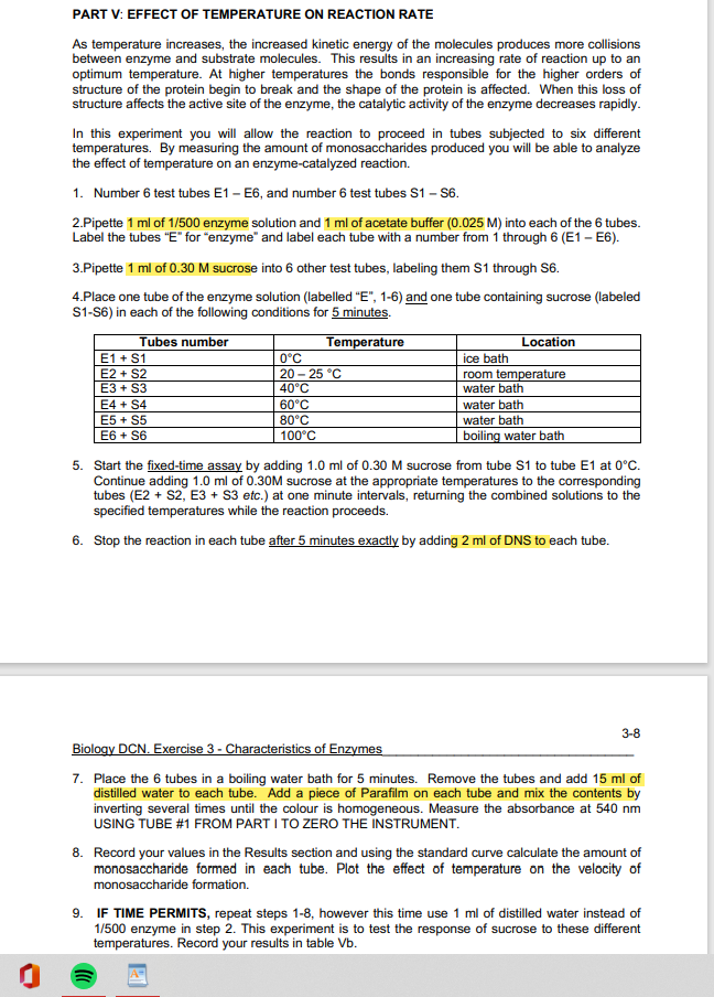 Solved PART V a : EFFECT OF TEMPERATURE ON HYDROLYSIS OF | Chegg.com