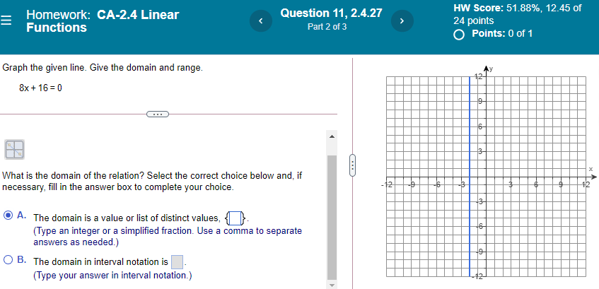 Solved Homework: CA-2.4 Linear Functions Question 11, 2.4.27 | Chegg.com