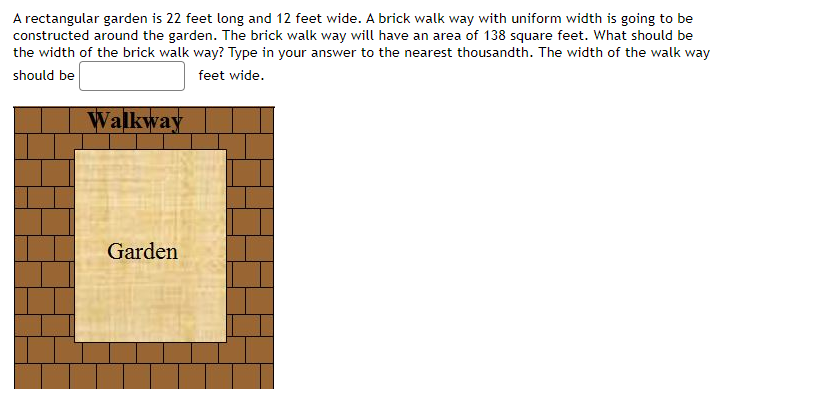 Solved A rectangular garden is 22 feet long and 12 feet | Chegg.com