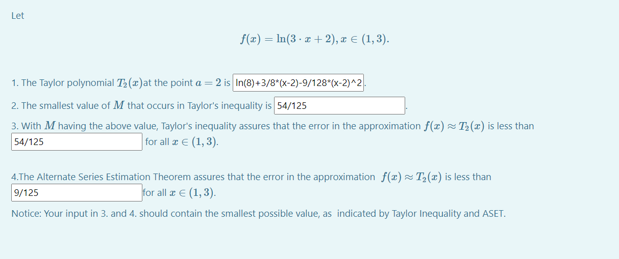 Solved Let f(x)=ln(3⋅x+2),x∈(1,3).f(x)=ln⁡(3⋅x+2),x∈(1,3). | Chegg.com