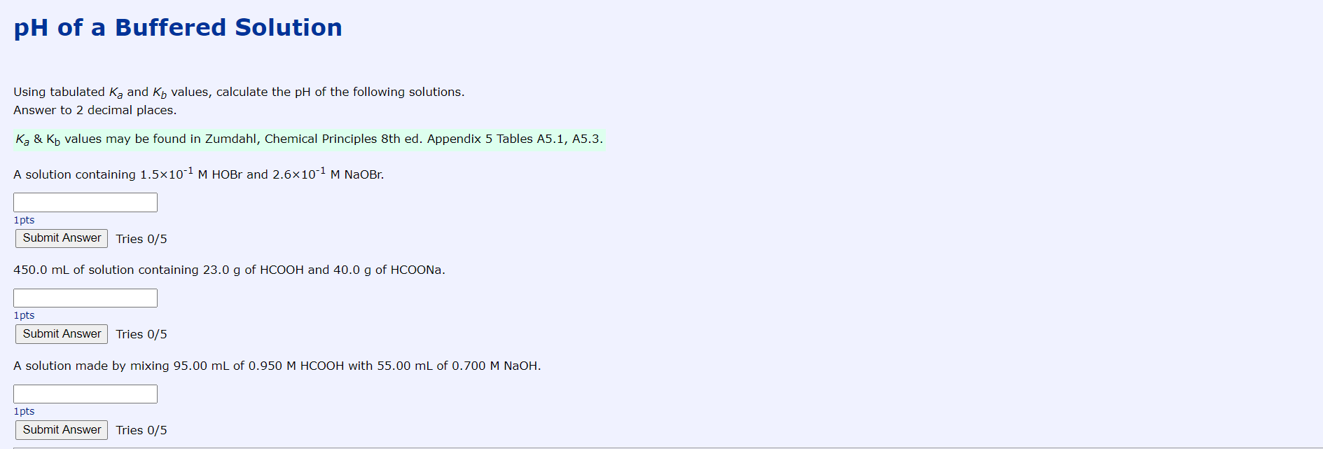 Solved pH of a Buffered Solution Using tabulated ka and Kb | Chegg.com
