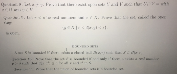 Solved Let x notequalto y. Prove that there exist open sets | Chegg.com