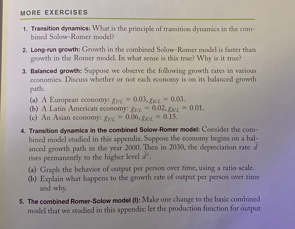 Solved MORE EXERCISES 1. Transition dynamics: What is the | Chegg.com