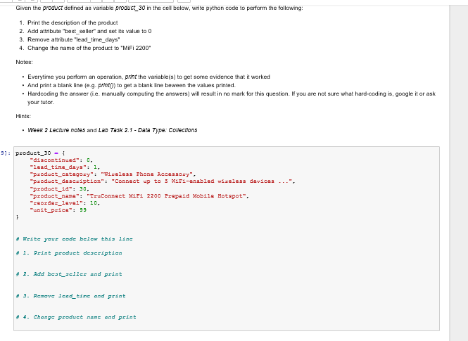 Solved Given the product defined as variable product_30 in | Chegg.com