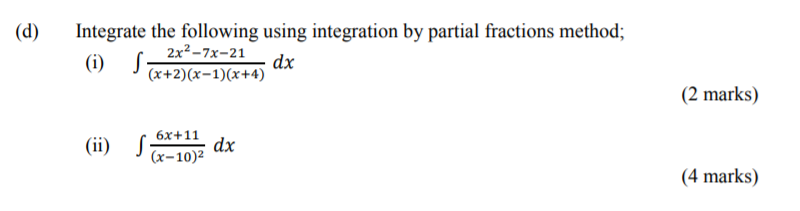 Solved (d) Integrate the following using integration by | Chegg.com