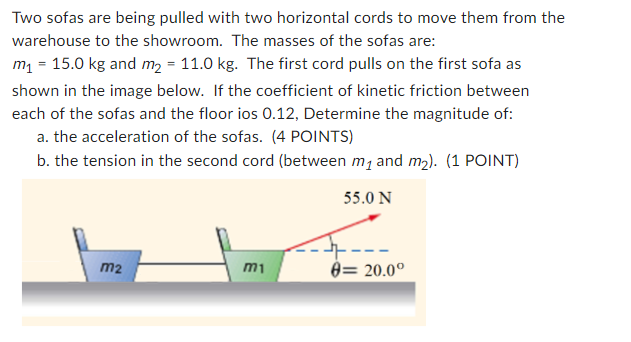 Solved Two sofas are being pulled with two horizontal cords | Chegg.com