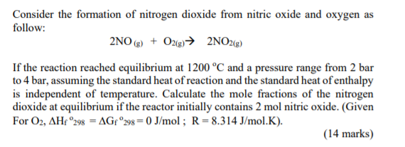 Solved Consider the formation of nitrogen dioxide from | Chegg.com