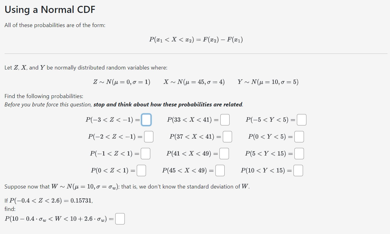 Solved Using a Normal CDF All of these probabilities are of | Chegg.com