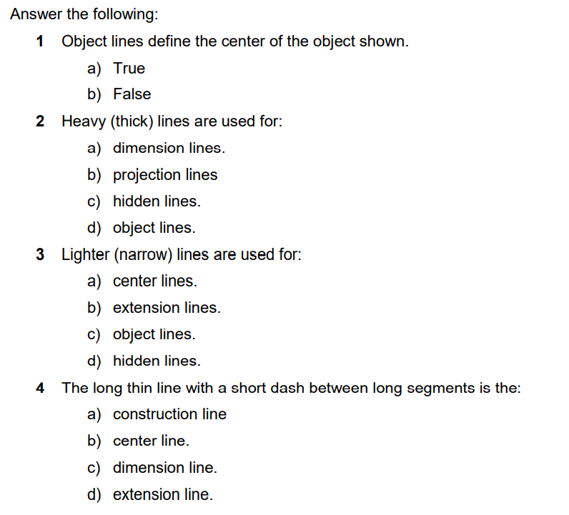 Solved Answer the following: 1 Object lines define the | Chegg.com