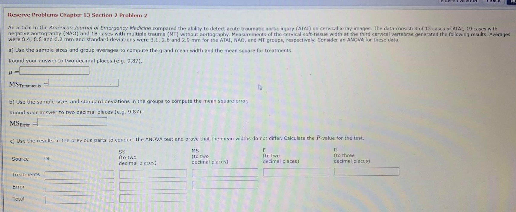 Solved PRINT BACK Reserve Problems Chapter 13 Section 2 | Chegg.com