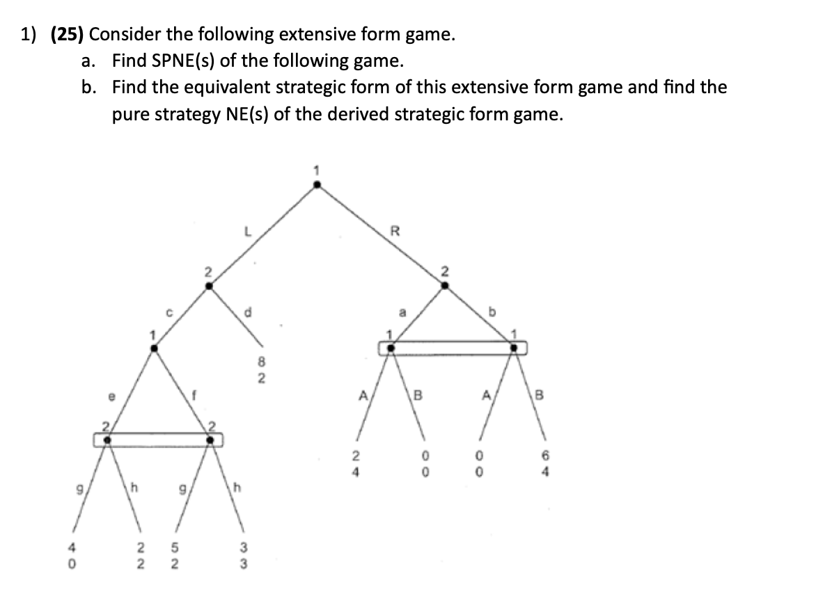 Solved ) (25) Consider the following extensive form | Chegg.com