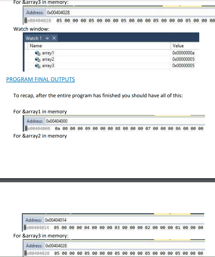 (1) Initial state of the arrays: .data array1 DWORD | Chegg.com