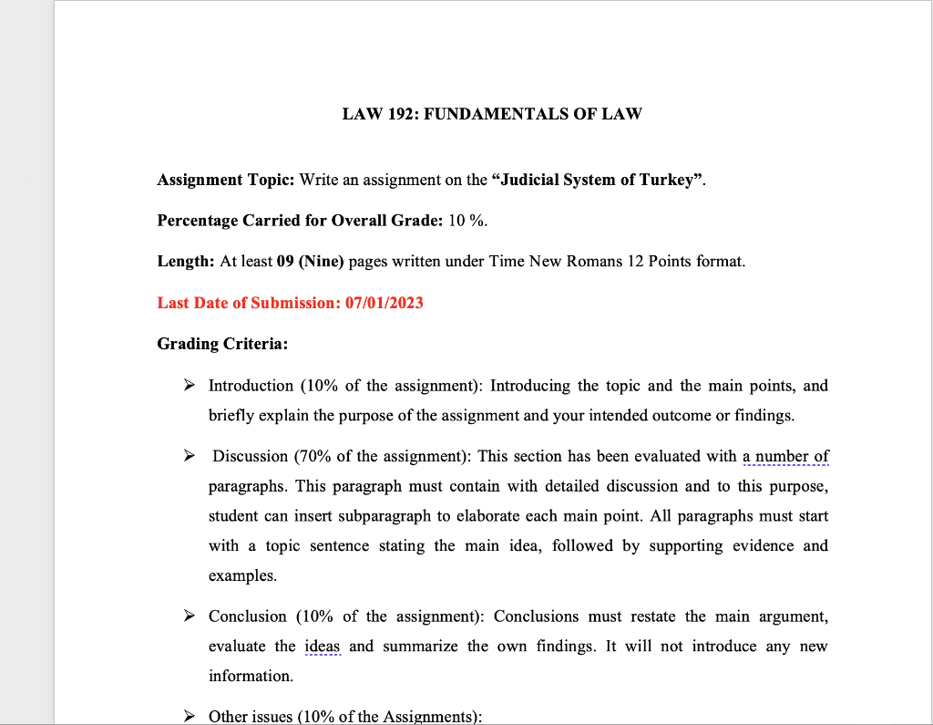 LAW 192: FUNDAMENTALS OF LAW Assignment Topic: Write | Chegg.com