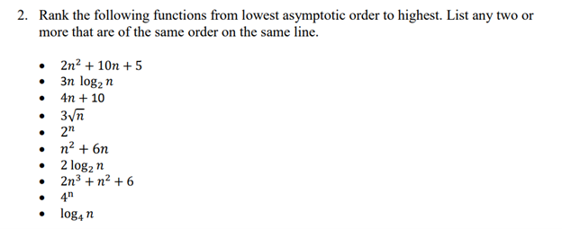 Solved Rank the following functions from lowest asymptotic | Chegg.com