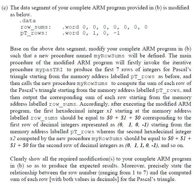 (b) The following ARM assembly program fragment is | Chegg.com
