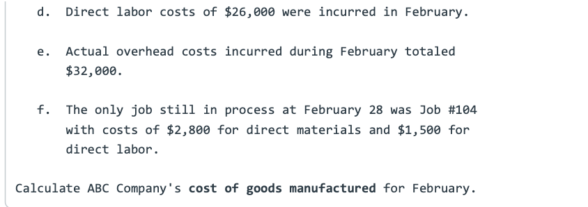 Solved ABC Company uses job order costing. Manufacturing | Chegg.com Solved ABC Company uses job order costing. Manufacturing | Chegg.com