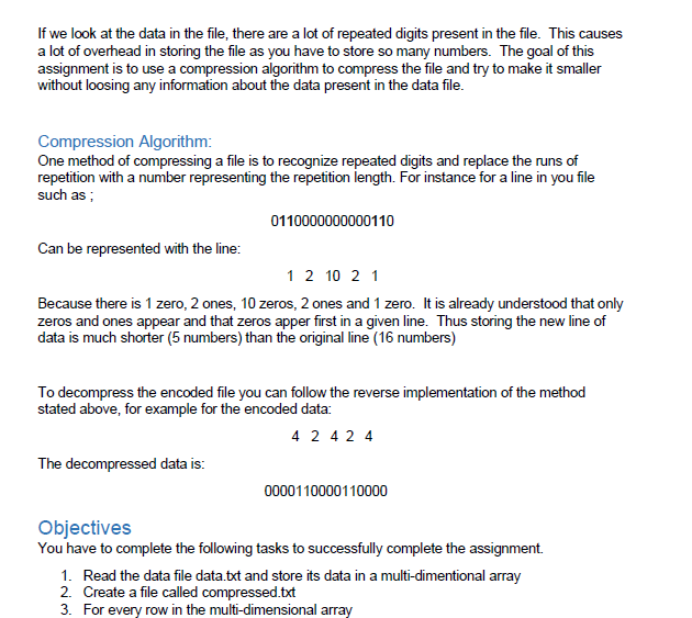 Solved Part 1: File Compression and multi-dimensional arrays | Chegg.com