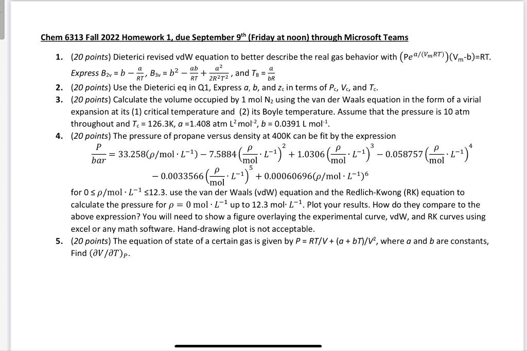 Chem 6313 Fall 2022 Homework 1, due September 9th | Chegg.com