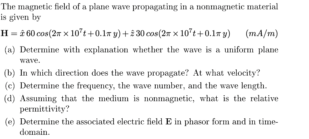 Solved The magnetic field of a plane wave propagating in a | Chegg.com